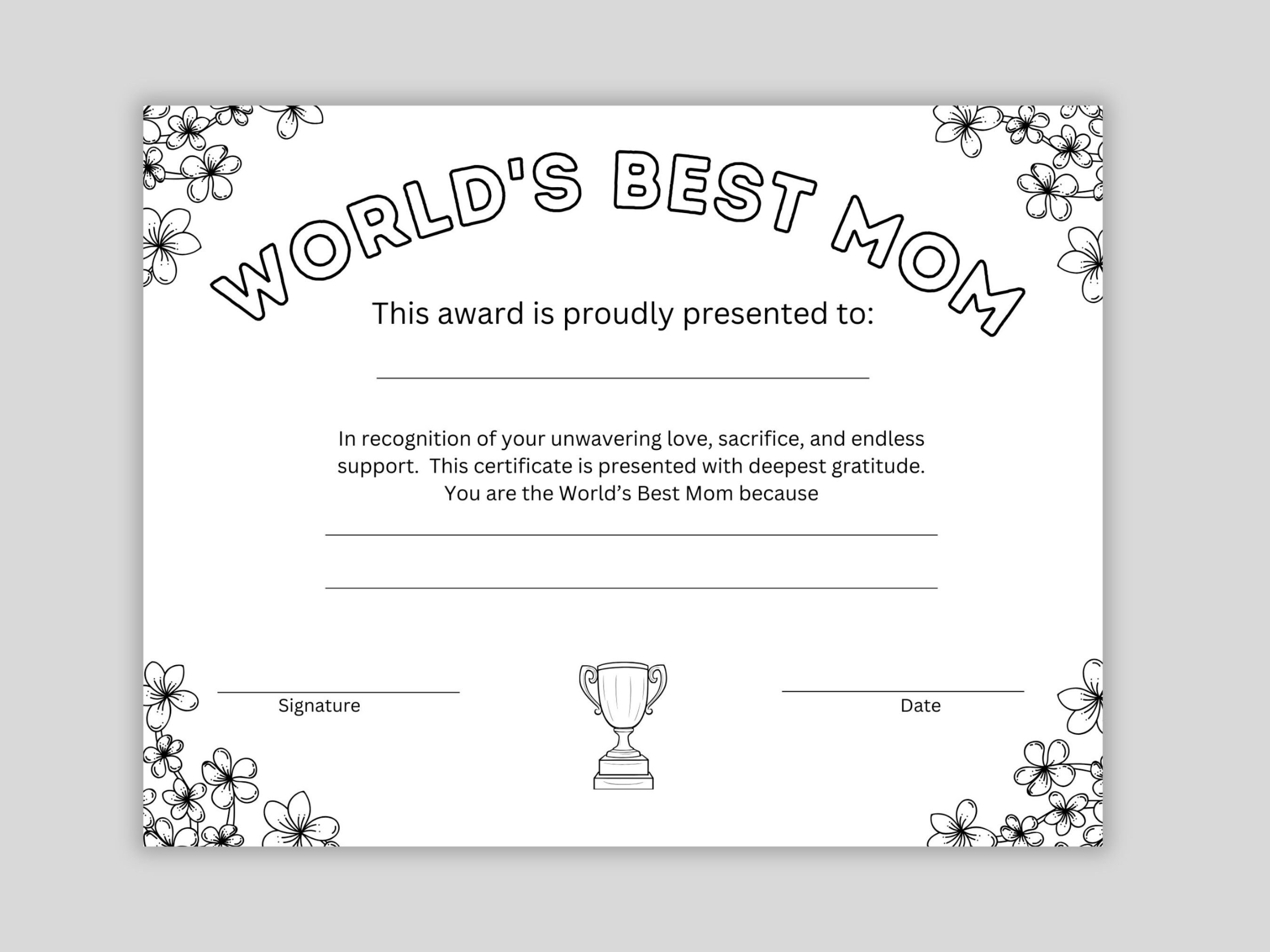 Mother's Day Certificate, Printable World's Best Mom Certificate ...