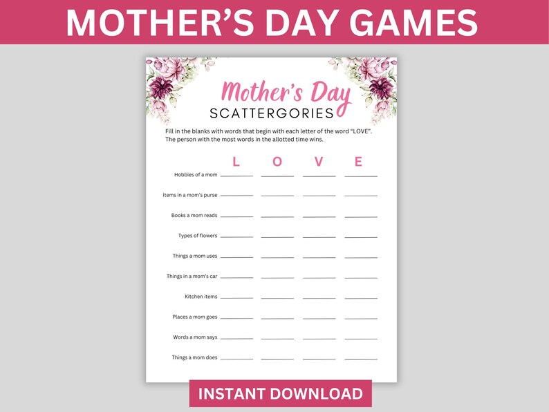 Mother's Day Game Bundle, Printable Mother's Day Games, Mother's Day ...