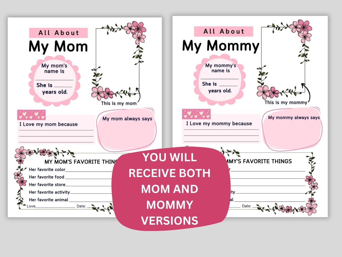 All About My Mom, Printable All About Mom Questionnaire, Mother's Day ...