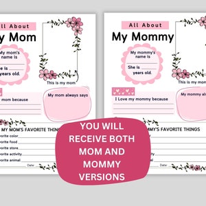All About My Mom, Printable All About Mom Questionnaire, Mother's Day ...