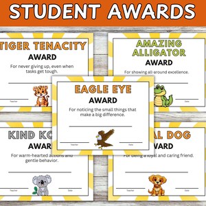 PRINTABLE Student Award Certificates, Animal Themed Student Awards, End ...