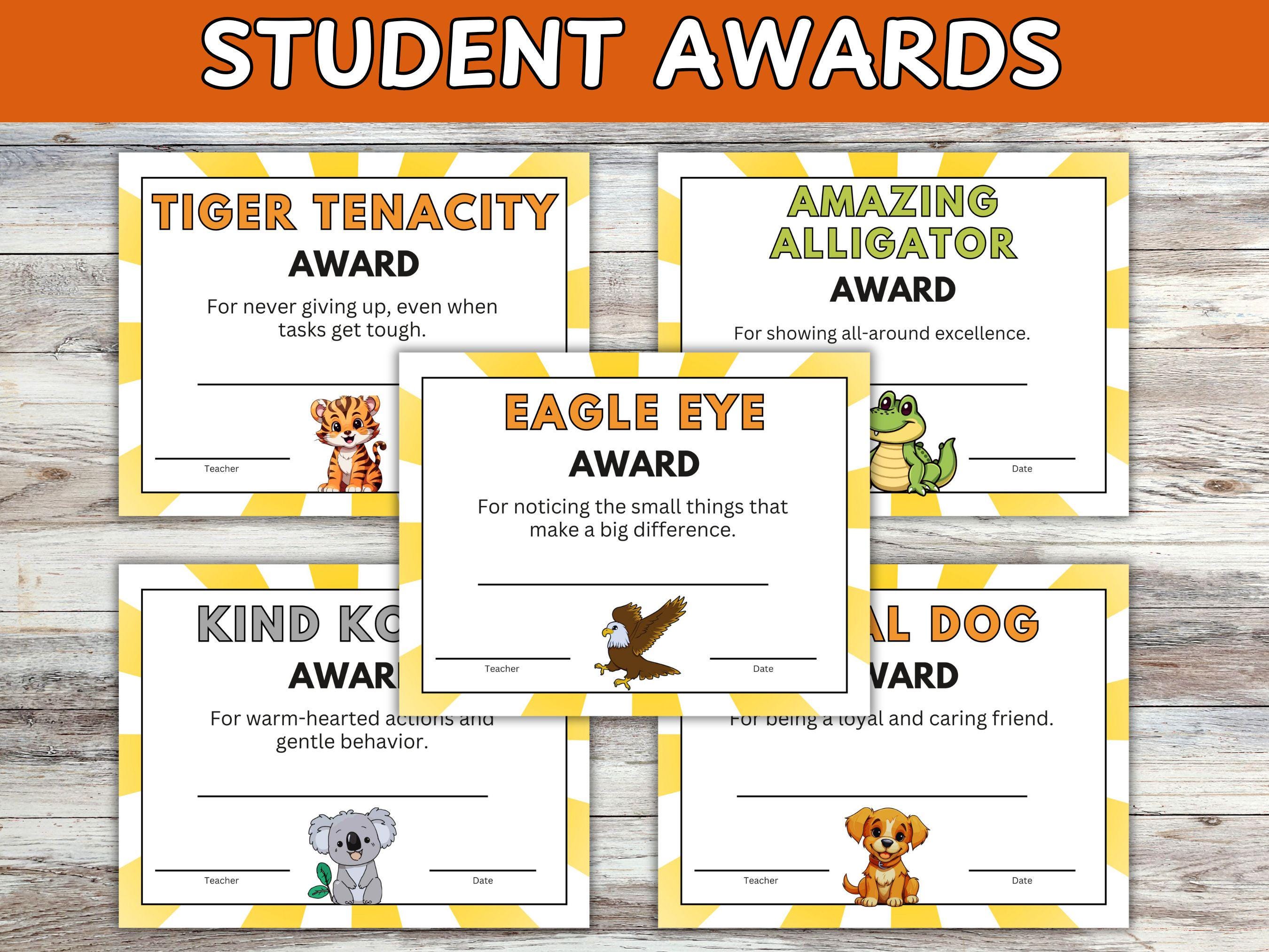 Animal Themed Student Award Certificates: 45 Printable Classroom Awards ...