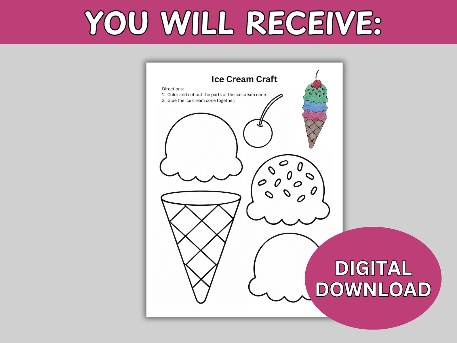 Printable Ice Cream Craft: DIY Cut & Paste Summer Activity (PDF) - Etsy