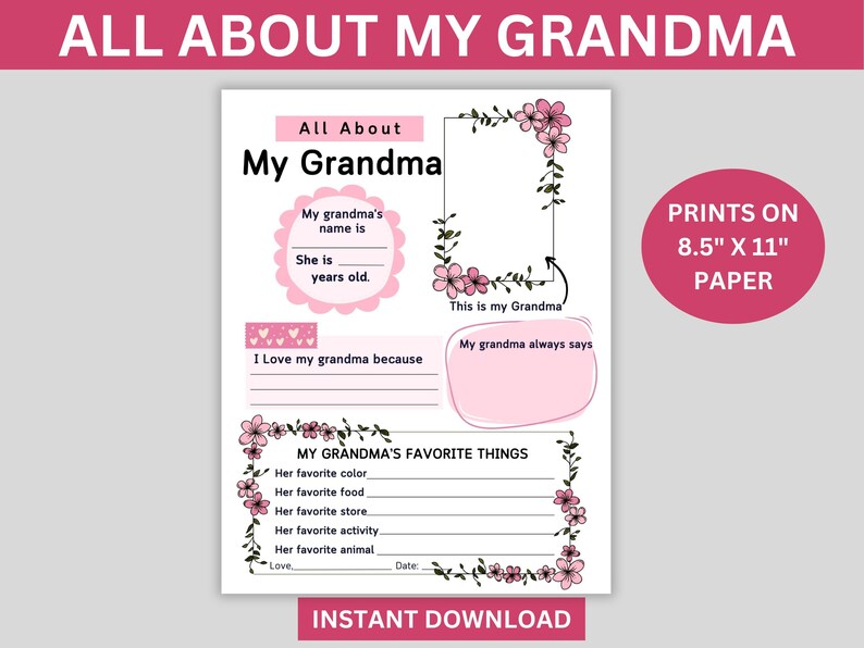All About My Grandma, All About Grandma Questionnaire, Grandparent's ...