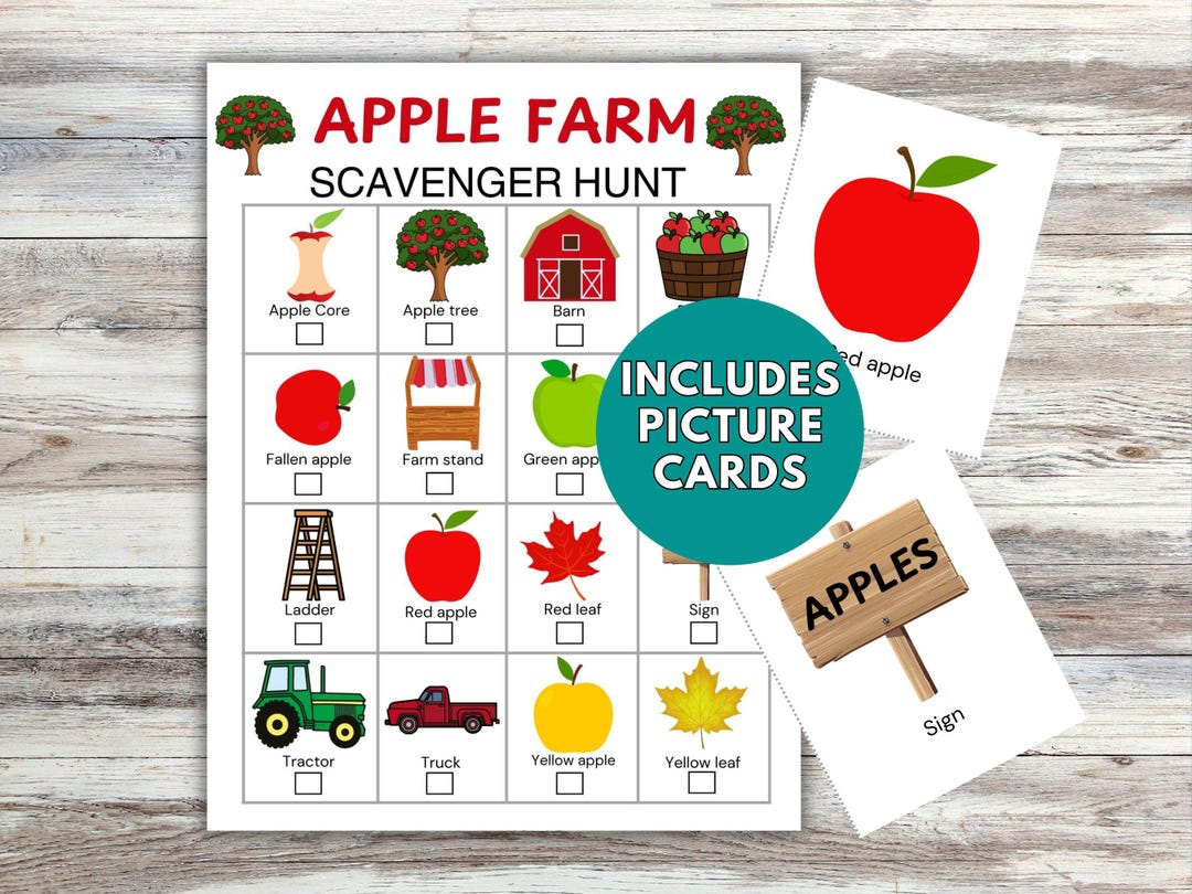 Apple Farm Scavenger Hunt for Kids: Printable Fall Activity, Apple ...