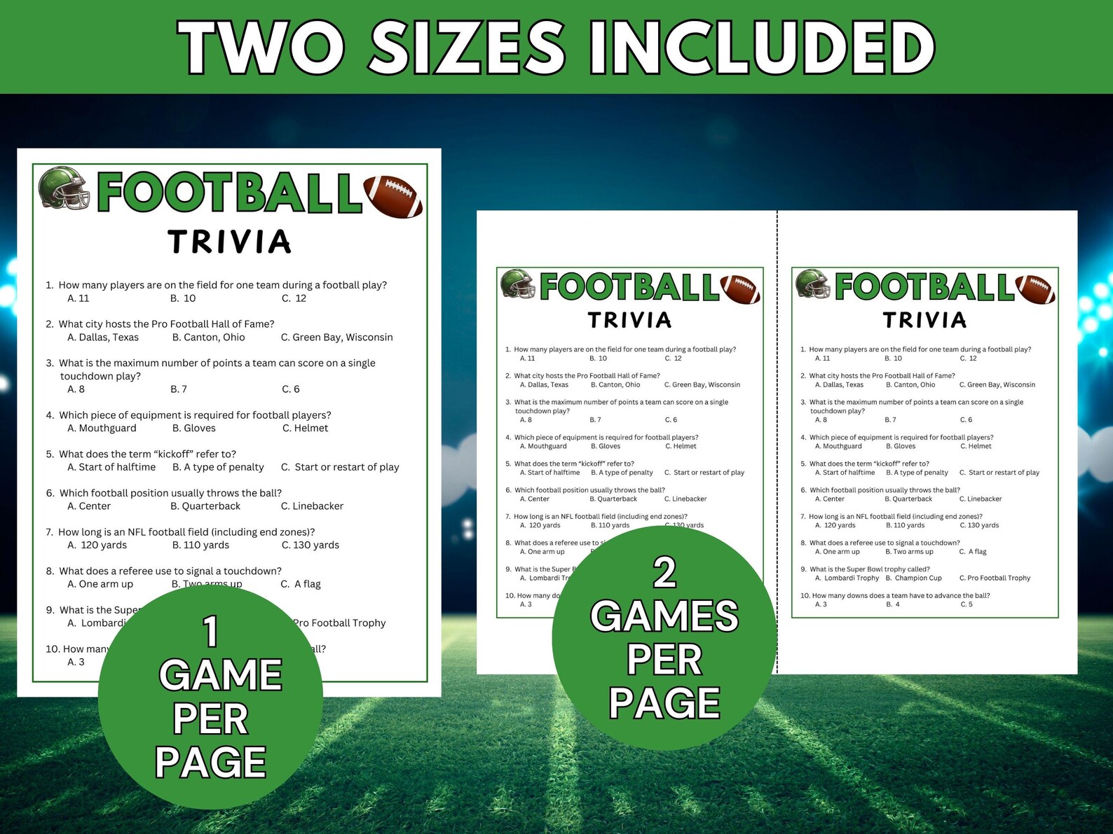 Football Trivia Games, Party Activities, Game Day Printables - Etsy