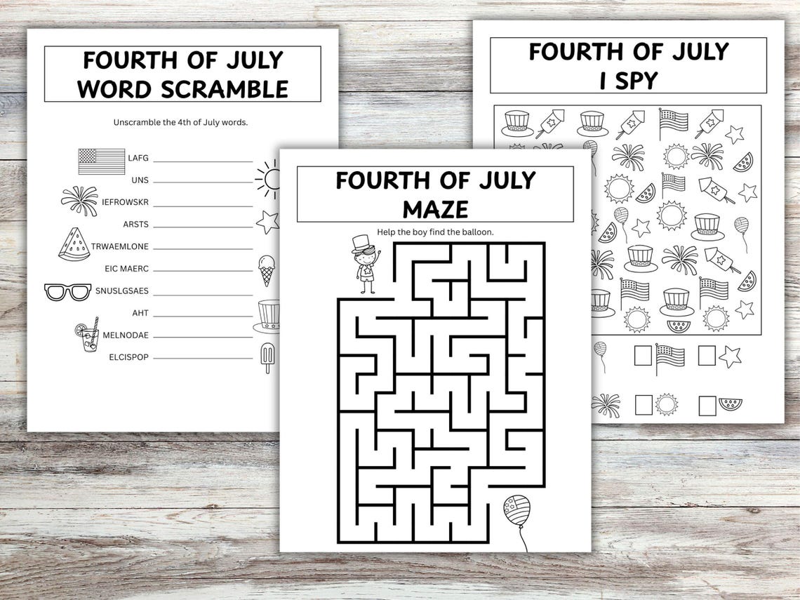 Fourth of July Activity Pages: Patriotic Games & Coloring (digital ...