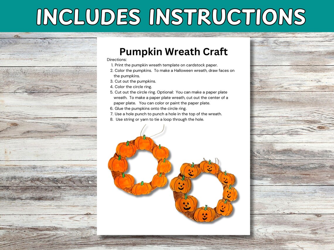 Printable Pumpkin Wreath Craft: Fall Activity for Kids (digital ...