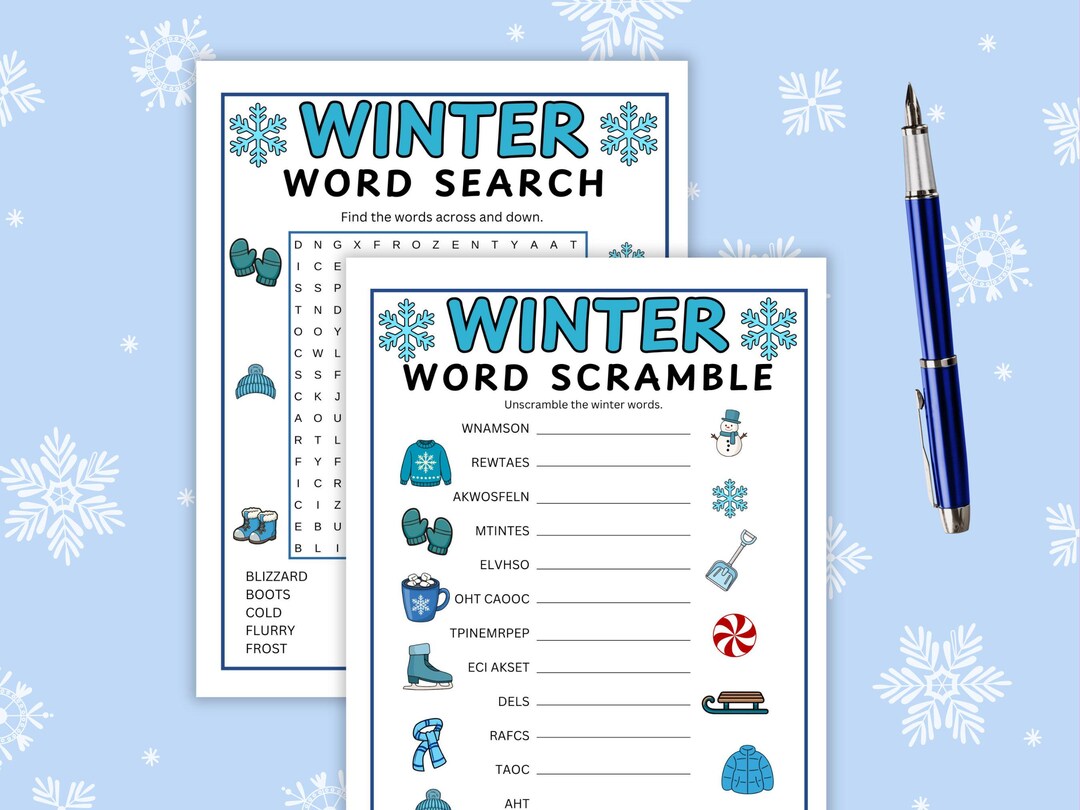 Winter Word Scramble and Word Search Puzzles for Kids, Printable ...