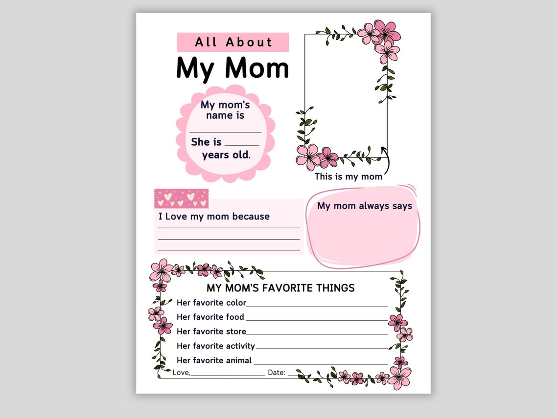 All About My Mom, Printable All About Mom Questionnaire, Mother's Day ...