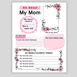 All About My Mom, Printable All About Mom Questionnaire, Mother's Day ...