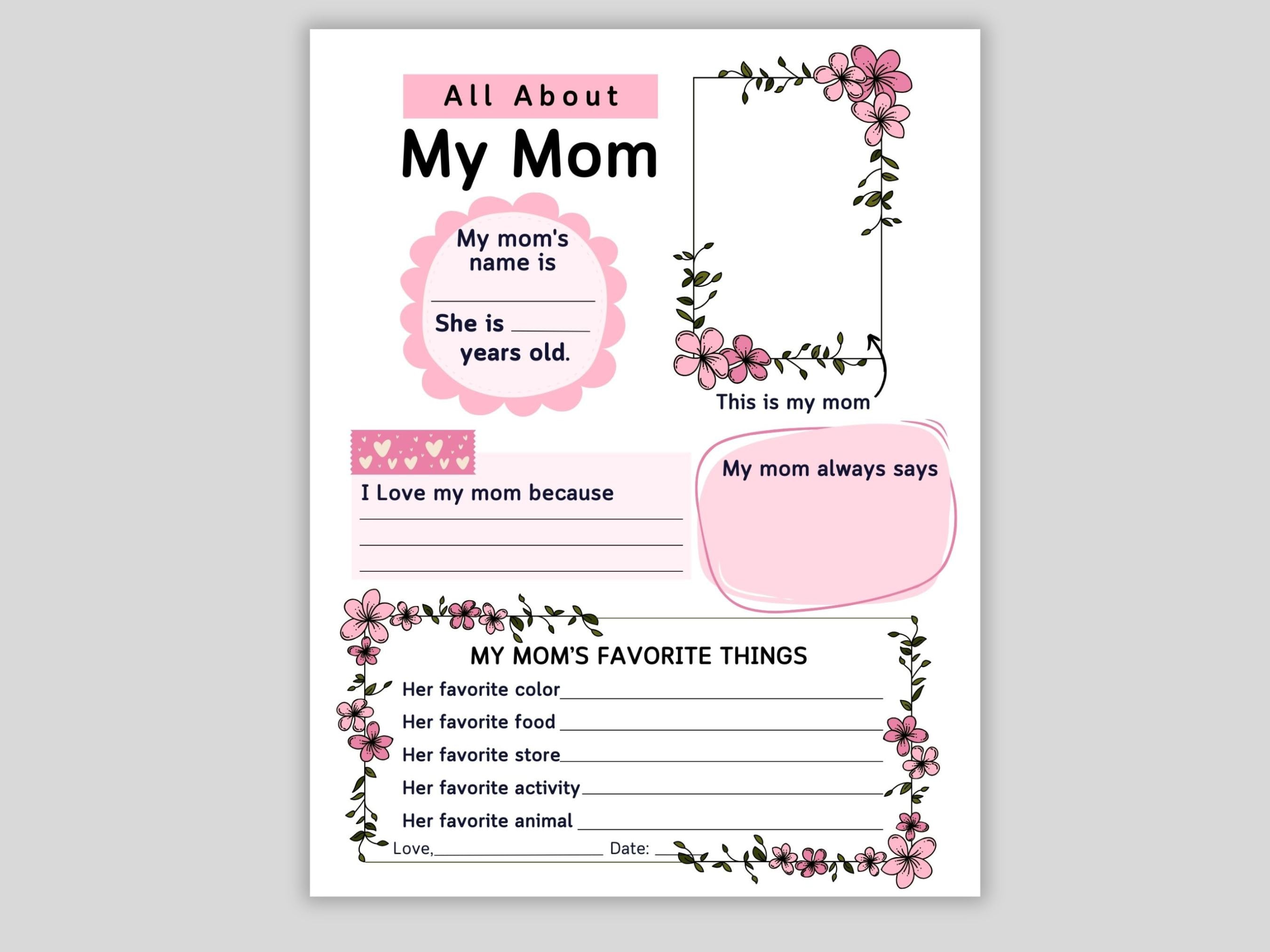All About My Mom, Printable All About Mom Questionnaire, Mother's Day ...