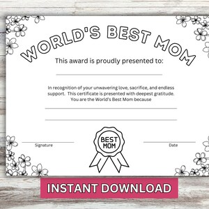 Mother's Day Certificate, Printable World's Best Mom Certificate ...