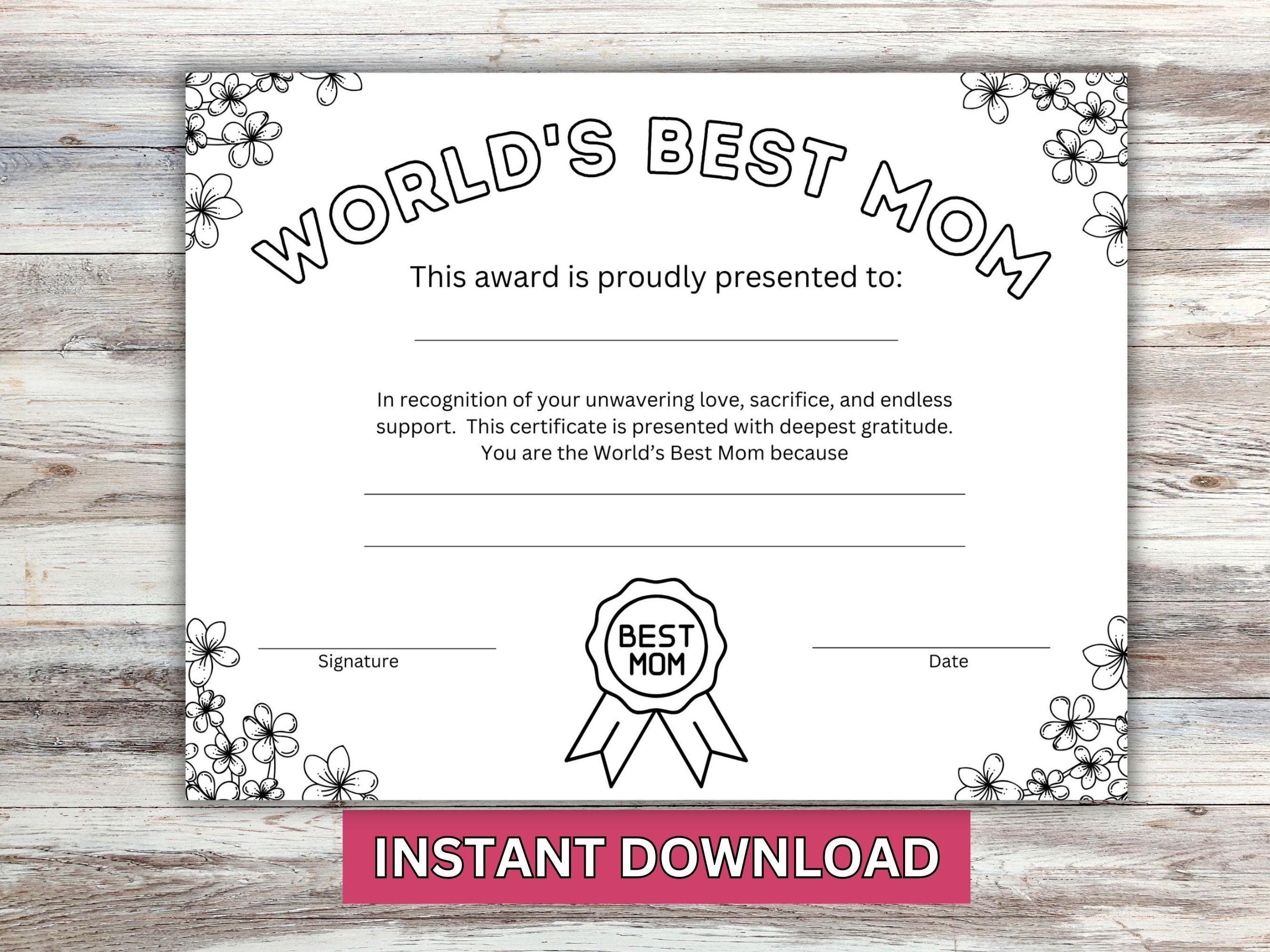 Mother's Day Certificate, Printable World's Best Mom Certificate ...