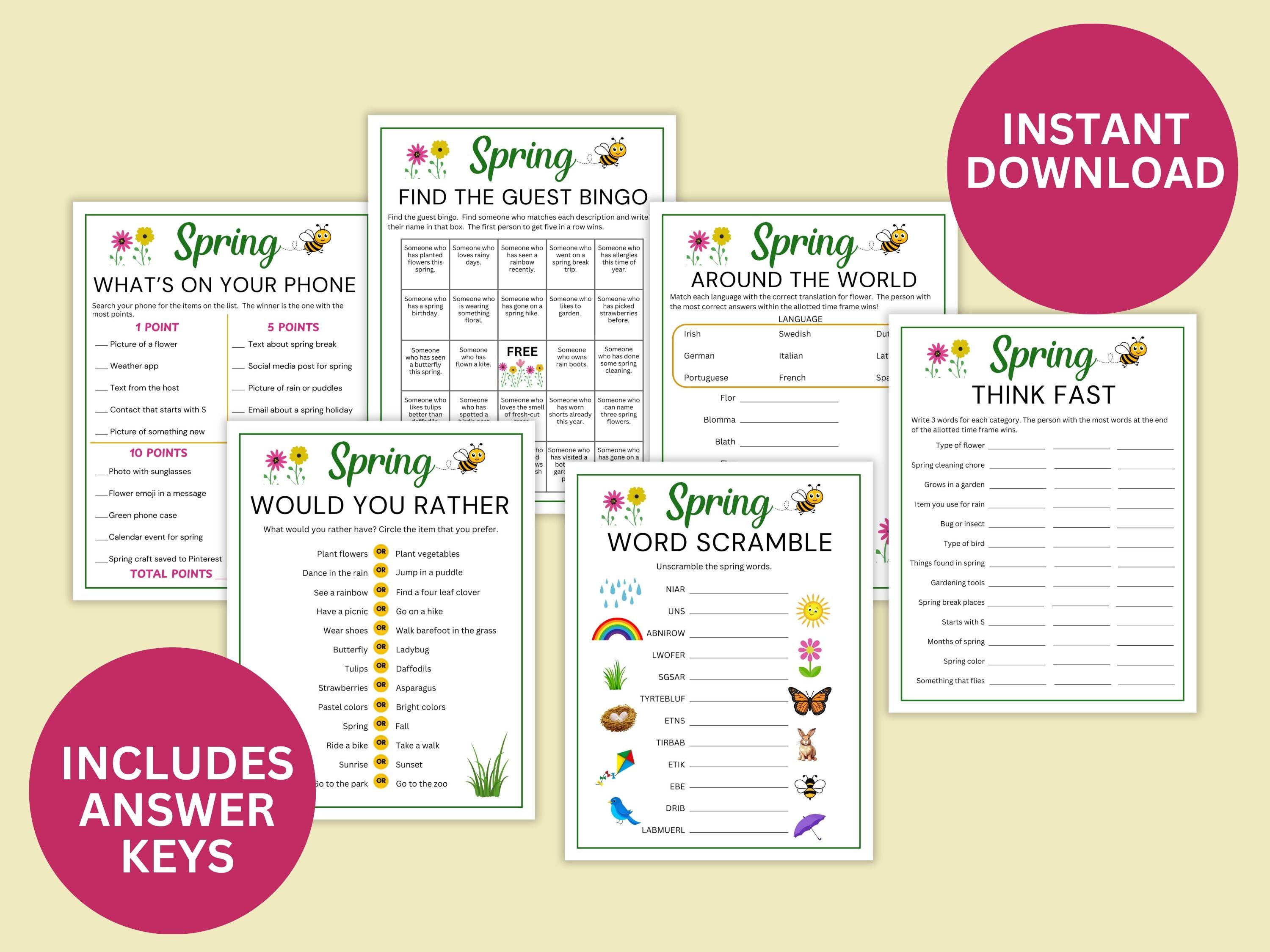 Spring Games Bundle for Kids, Teens, Adults, Party Games, Spring Break ...