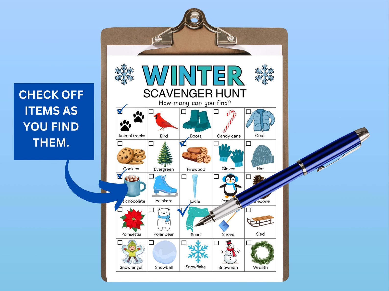 Winter Scavenger Hunt Printable: Nature Activity, Picture Cards (PDF ...