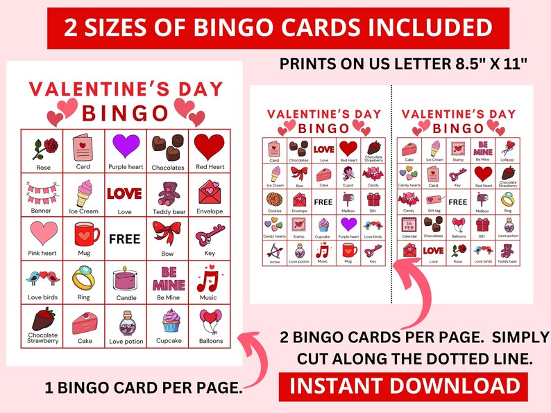 Valentine's Day Bingo Game Printable Valentine Classroom Party Game ...