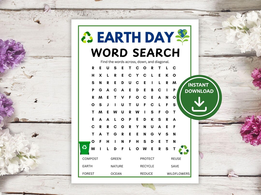 Earth Day Word Search Puzzle Activity for Kids | Classroom Worksheet ...