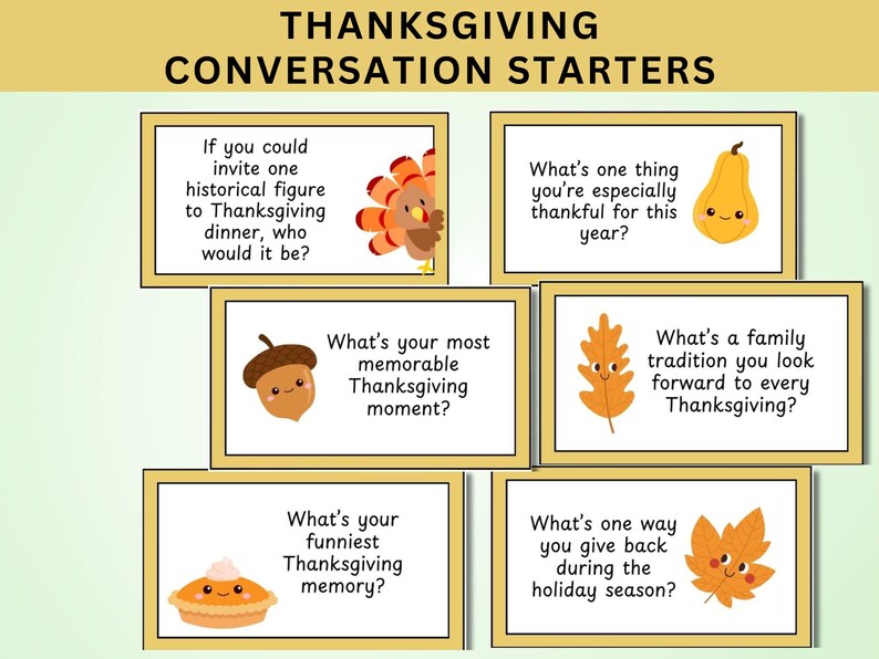 Thanksgiving Conversation Starter Cards: Holiday Dinner Activity (PDF ...