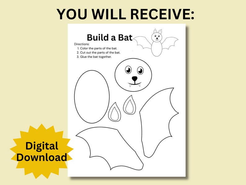 Build a Bat Craft, Printable Halloween Bat Craft, Halloween Crafts for ...