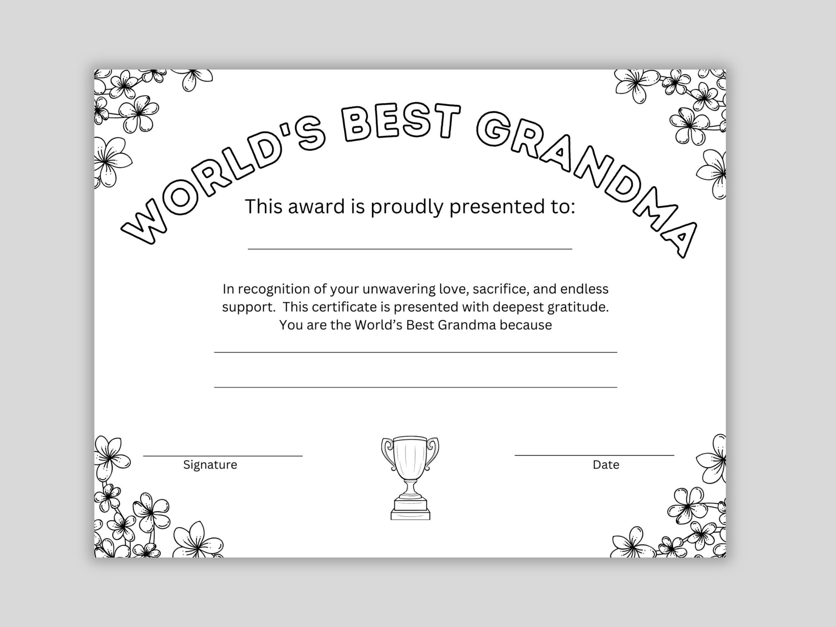 World's Best Grandma Certificate, Grandparent's Day Gift, Mother's Day ...