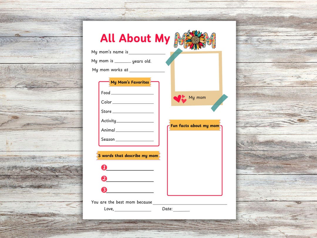 Mother's Day Printable Questionnaire: All About My Mom (DIY Gift) - Etsy