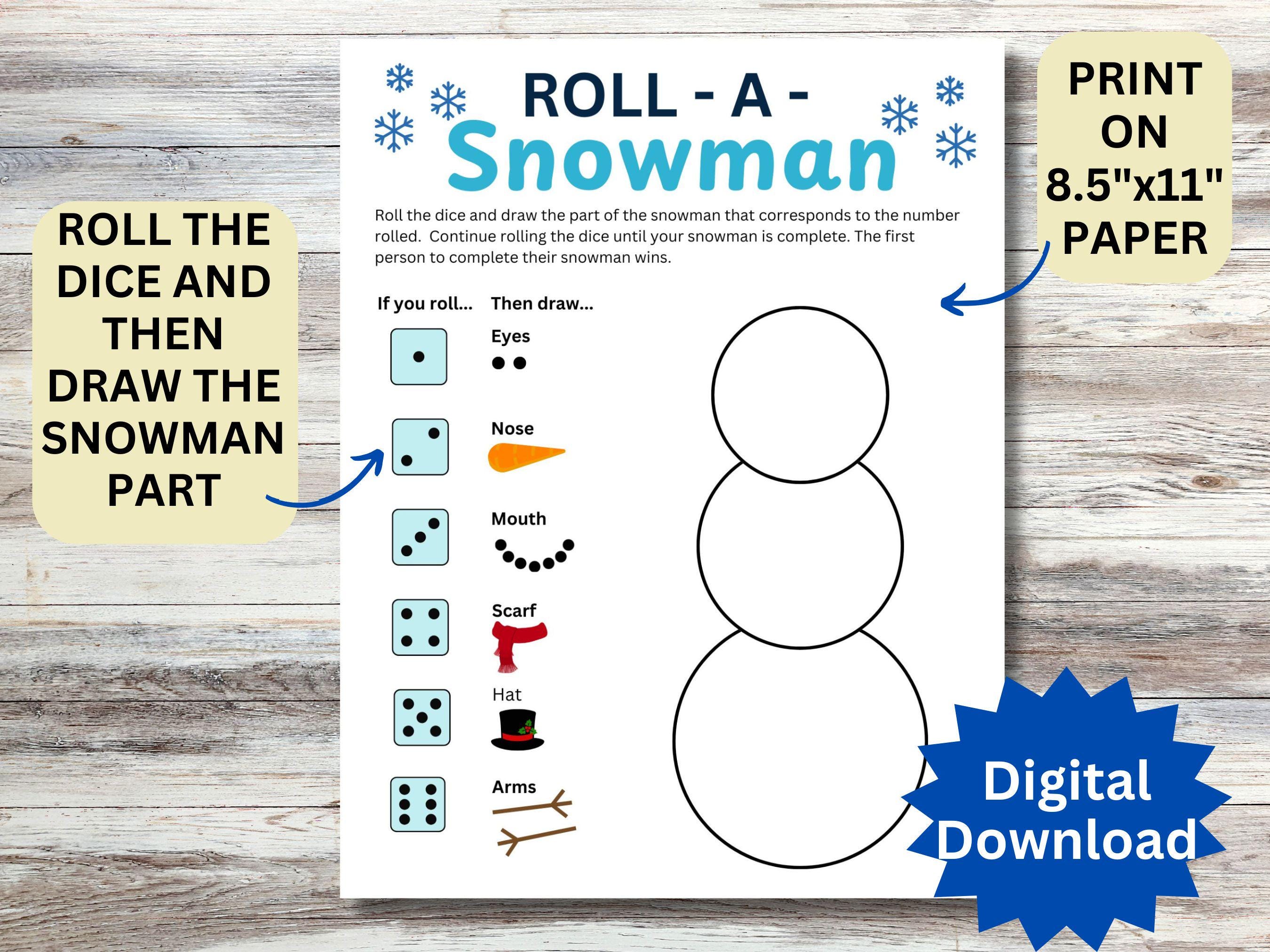Roll A Snowman Game, Printable Winter Party Game, Build a Snowman Game ...