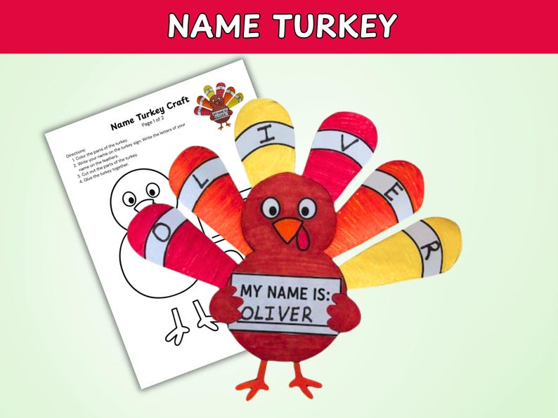 Printable Name Turkey Craft for Kids, Thanksgiving Activity, Turkey ...