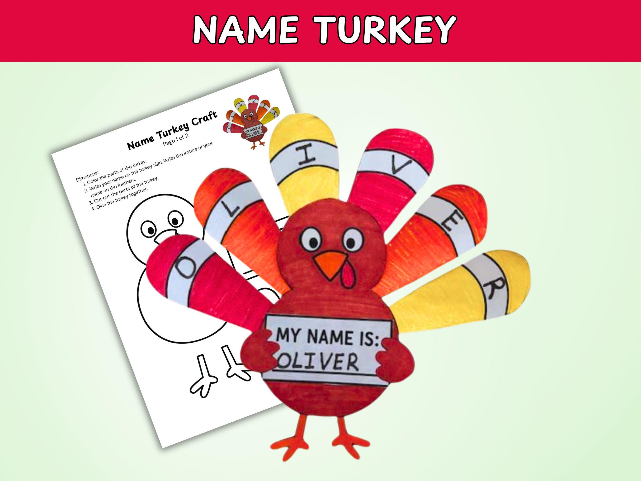 Printable Name Turkey Craft for Kids, Thanksgiving Activity, Turkey ...