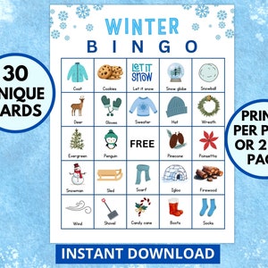 Winter Bingo Game, Printable 30 Unique Bingo Cards, Winter Party Game ...