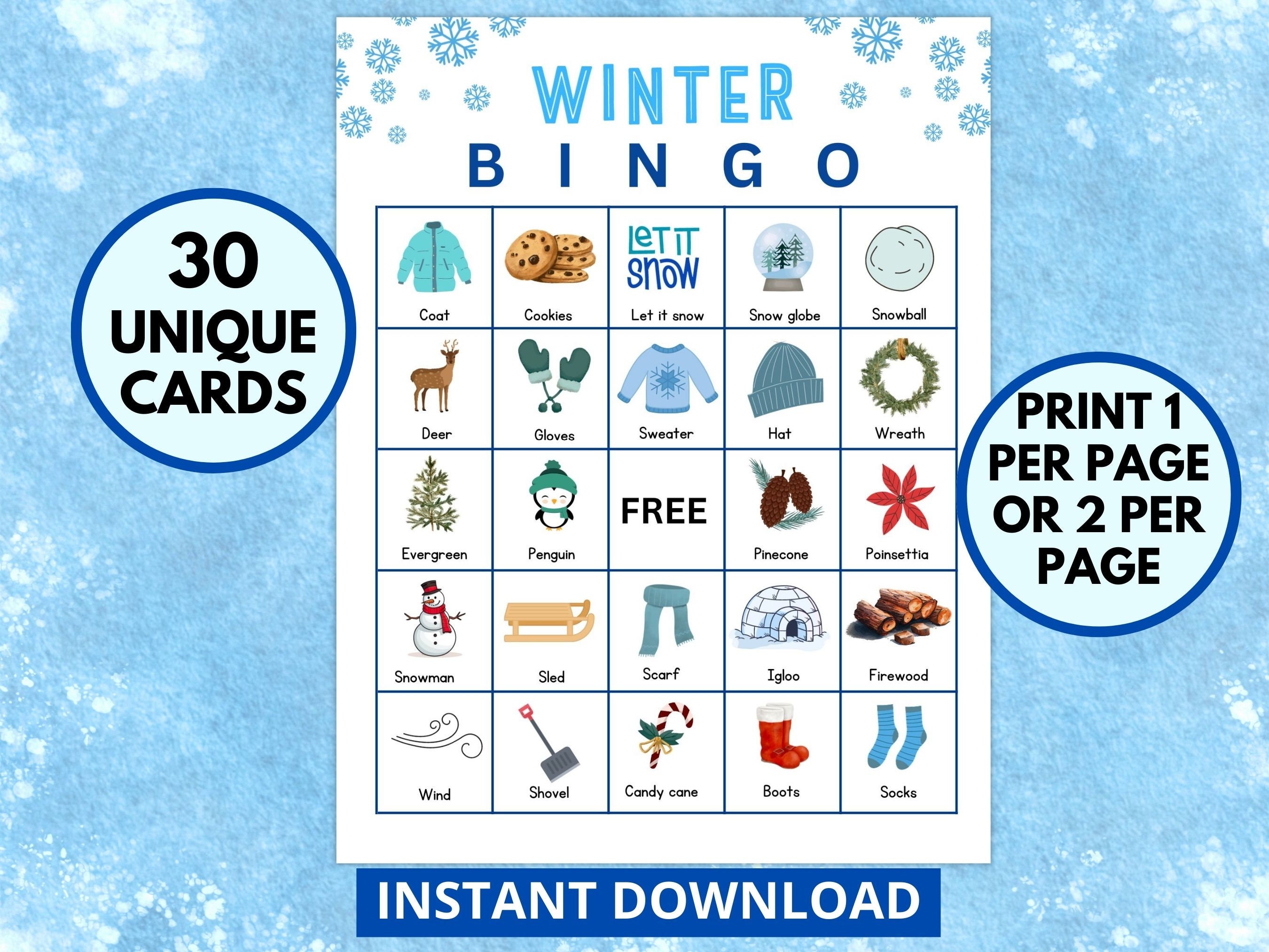 Winter Bingo Game, Printable 30 Unique Bingo Cards, Winter Party Game ...