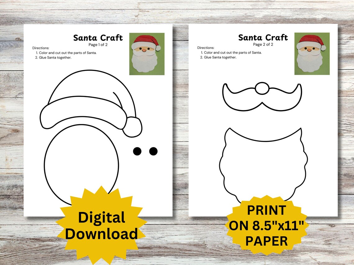 Santa Craft for Kids, Printable Christmas Craft, Santa Claus Craft ...