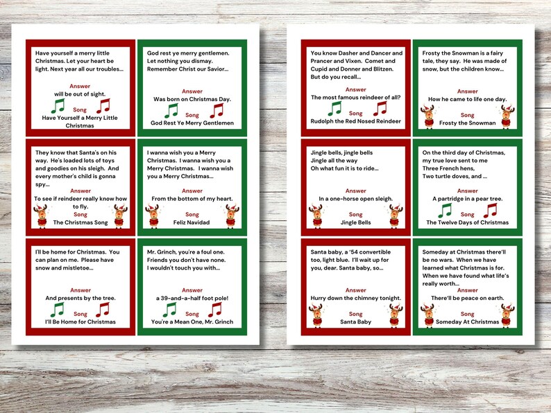 Christmas Carol Lyric Game: Printable Holiday Party Activity (PDF) - Etsy