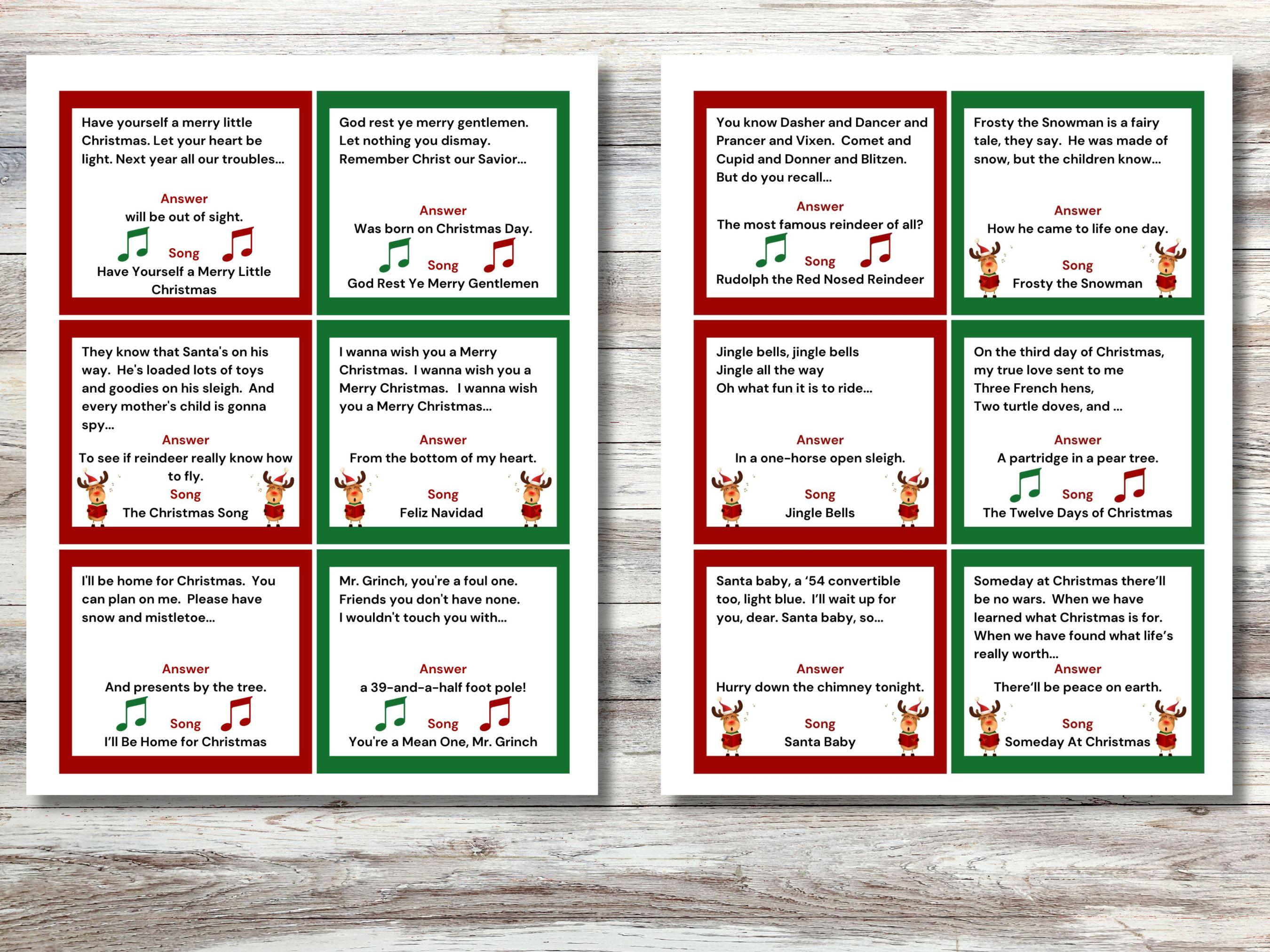 Christmas Carol Lyric Game: Printable Holiday Party Activity (PDF) - Etsy