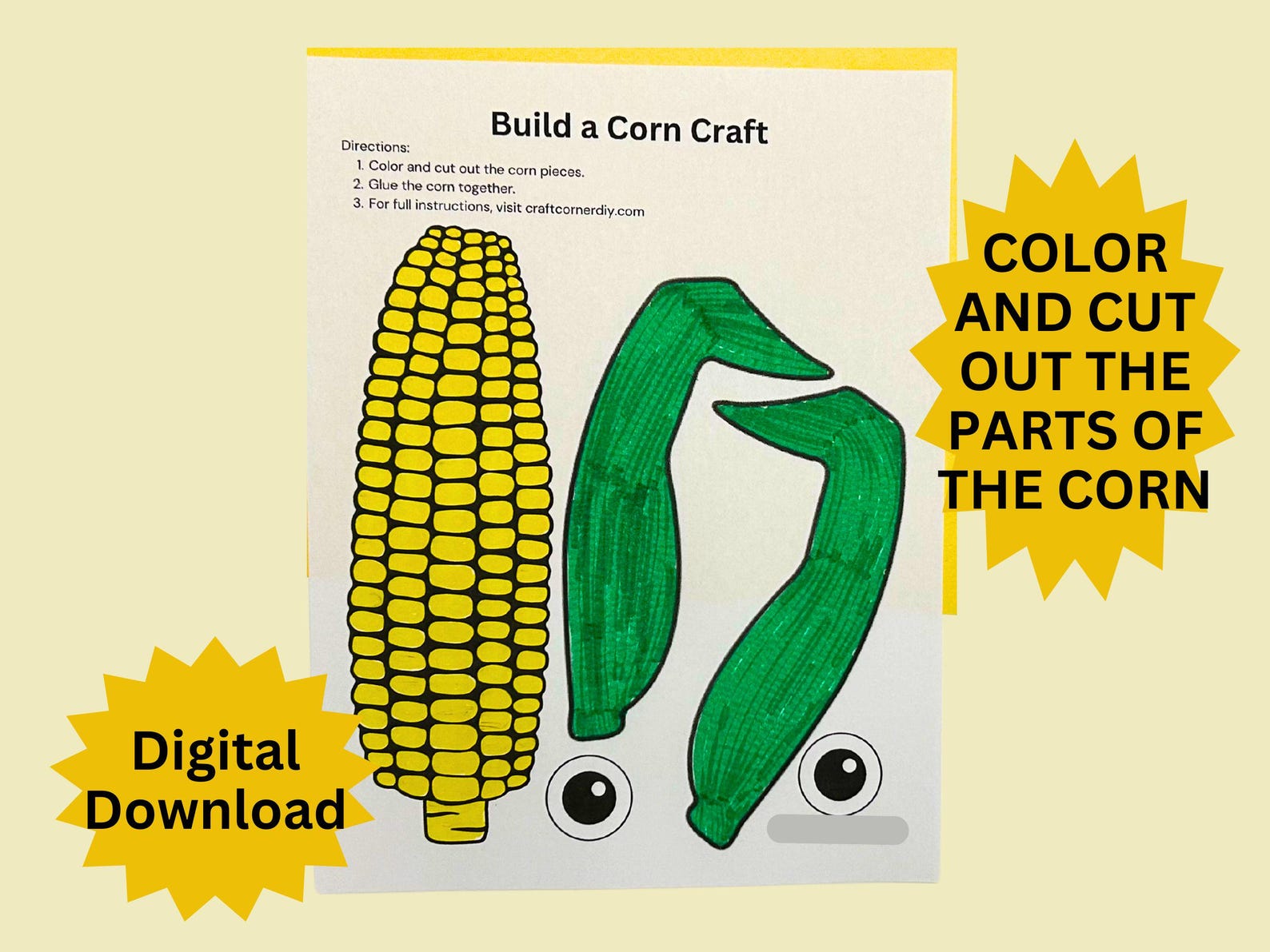 Corn Craft for Kids, Corn Template, Vegetable Craft, Kids Craft, Summer ...