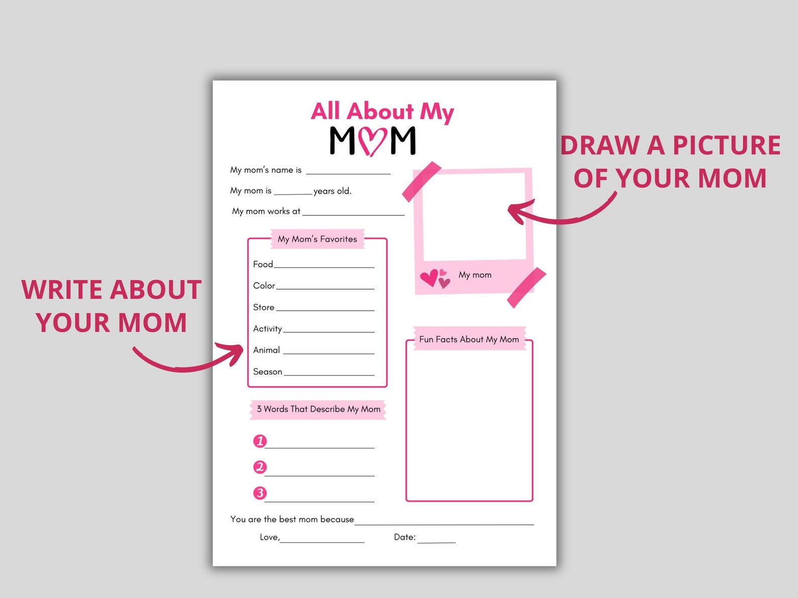 All About My Mom, Mother's Day Gift, Mother's Day Printable, Mom's ...