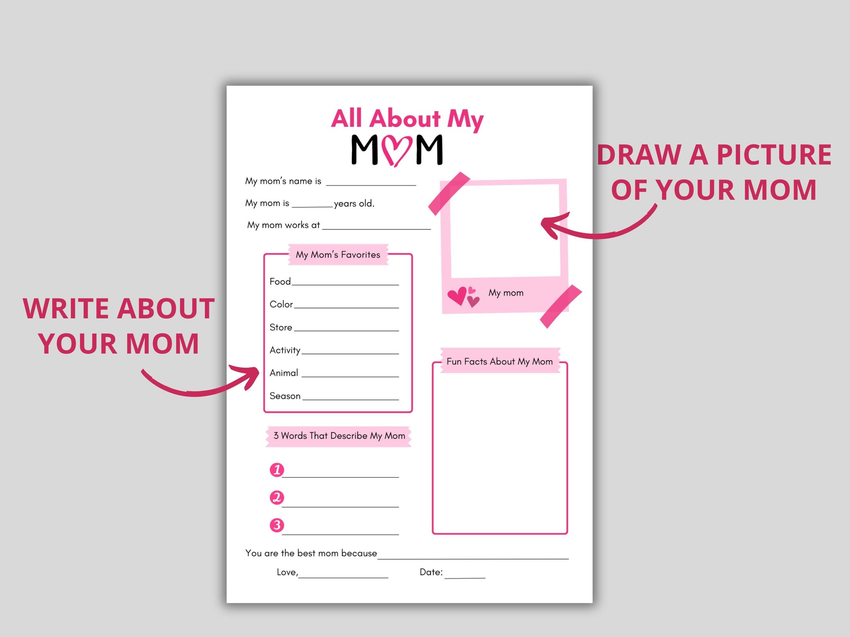 All About My Mom, Mother's Day Gift, Mother's Day Printable, Mom's ...