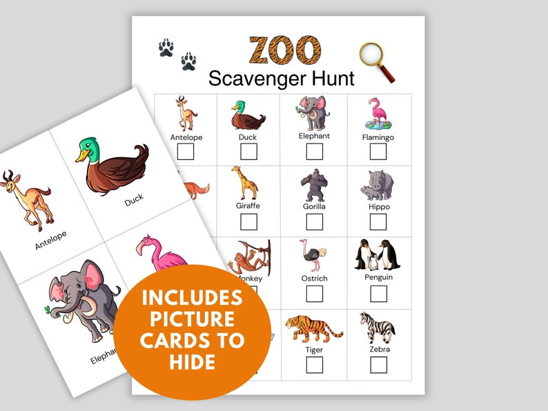 Zoo Scavenger Hunt, Printable Zoo Treasure Hunt, Animal Scavenger Hunt ...