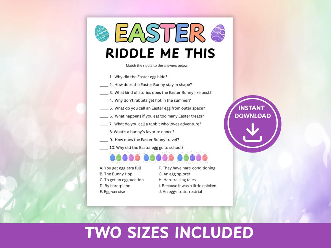 Easter Riddle Game Printable | Easter Party Game | Easter Brain Teasers ...