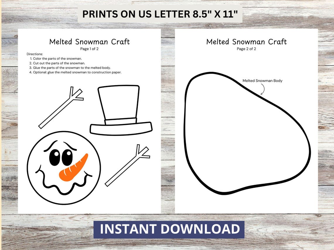 Melted Snowman Craft: Winter Kids Activity (printable PDF) - Etsy