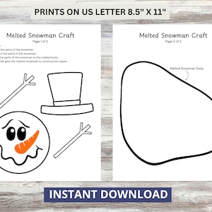 Melted Snowman Craft: Winter Kids Activity (printable PDF) - Etsy