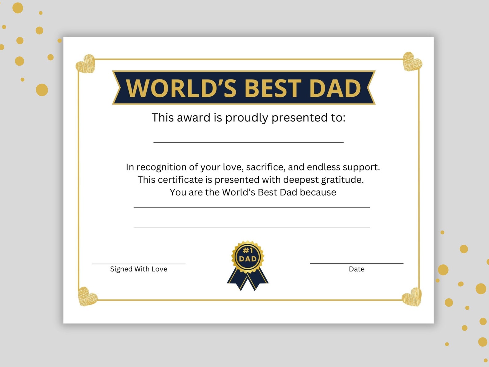 World's Best Dad Certificate, Father's Day Certificate, Father's Day ...