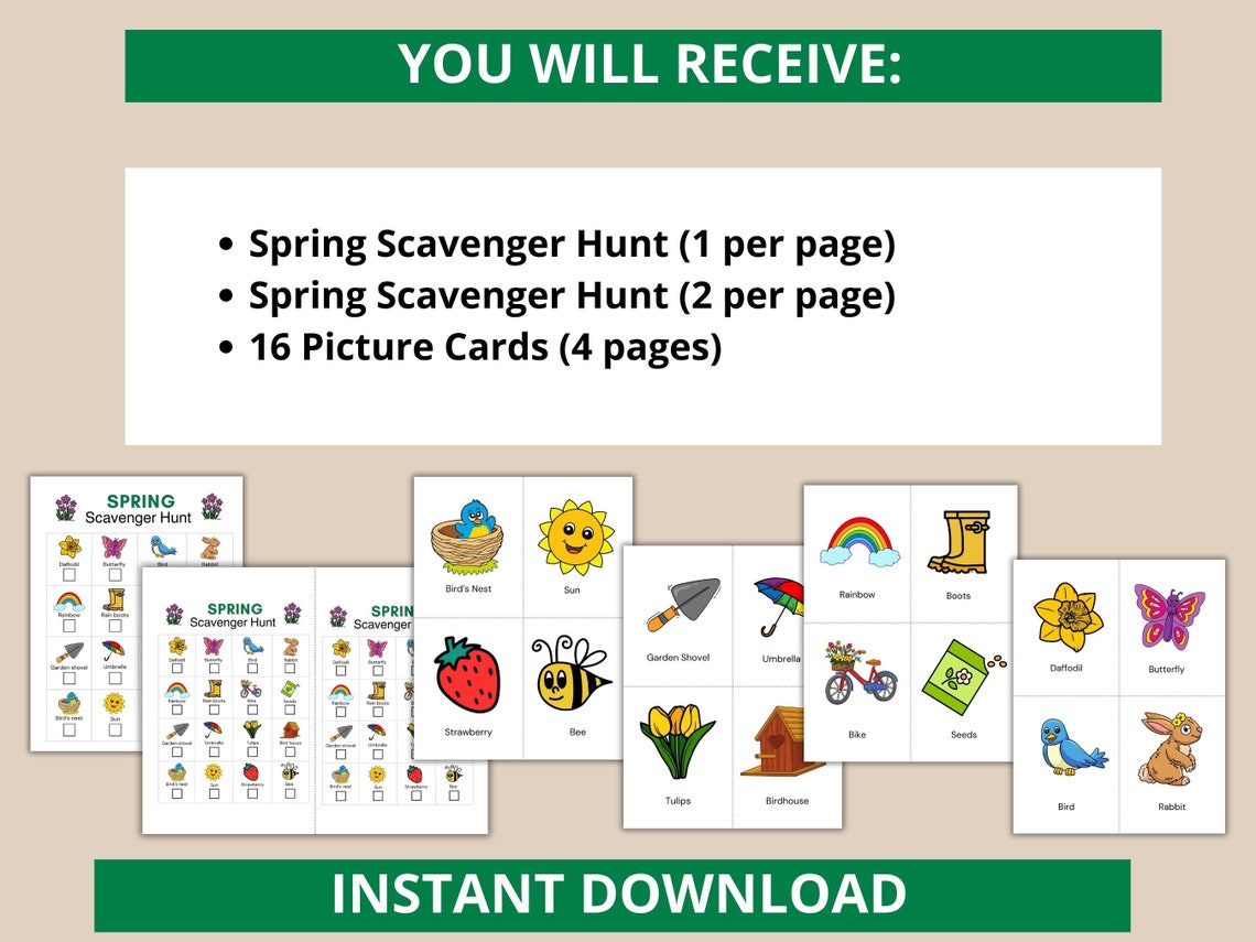 Spring Scavenger Hunt, Printable Spring Nature Hunt for Kids, Spring ...