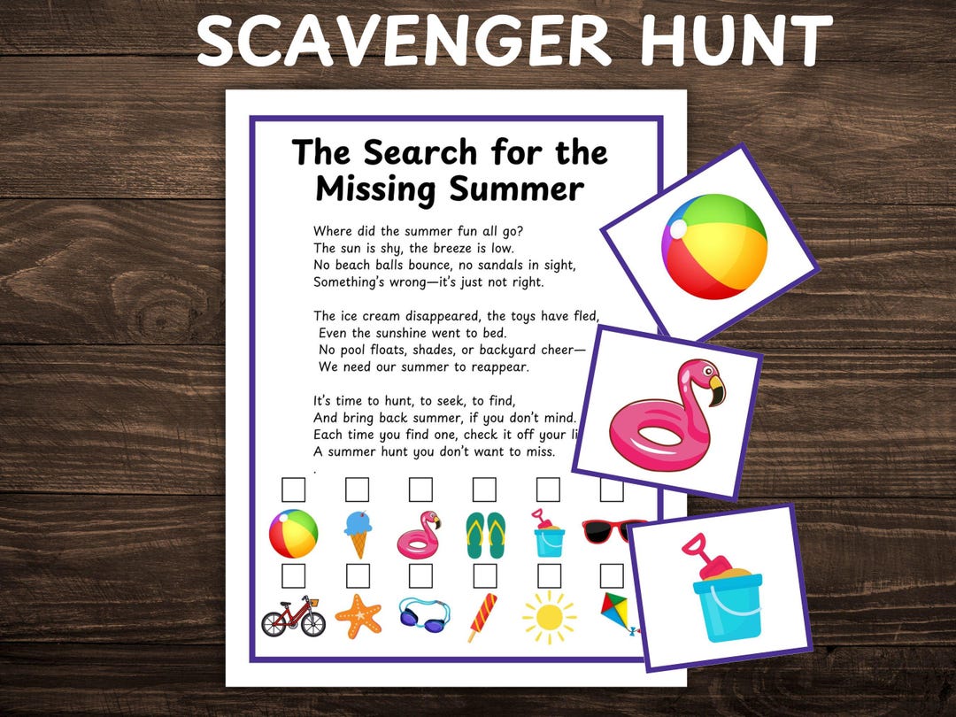 Summer Scavenger Hunt, Summer Treasure Hunt, Summer Party Game, Summer ...
