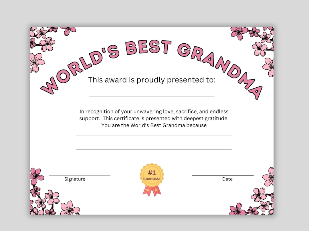 World's Best Grandma Certificate, Grandparent's Day Gift, Mother's Day ...