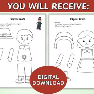 Pilgrim Craft for Kids: Printable Thanksgiving Activity - Etsy