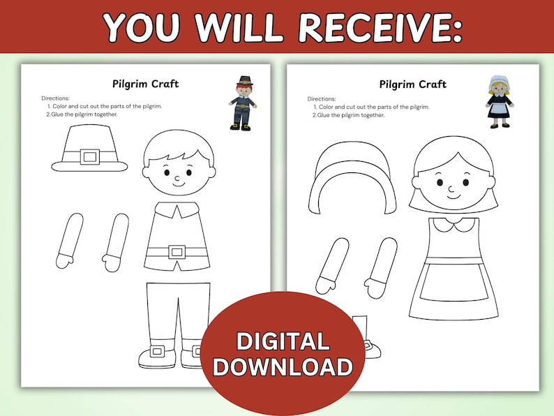 Pilgrim Craft for Kids: Printable Thanksgiving Activity - Etsy