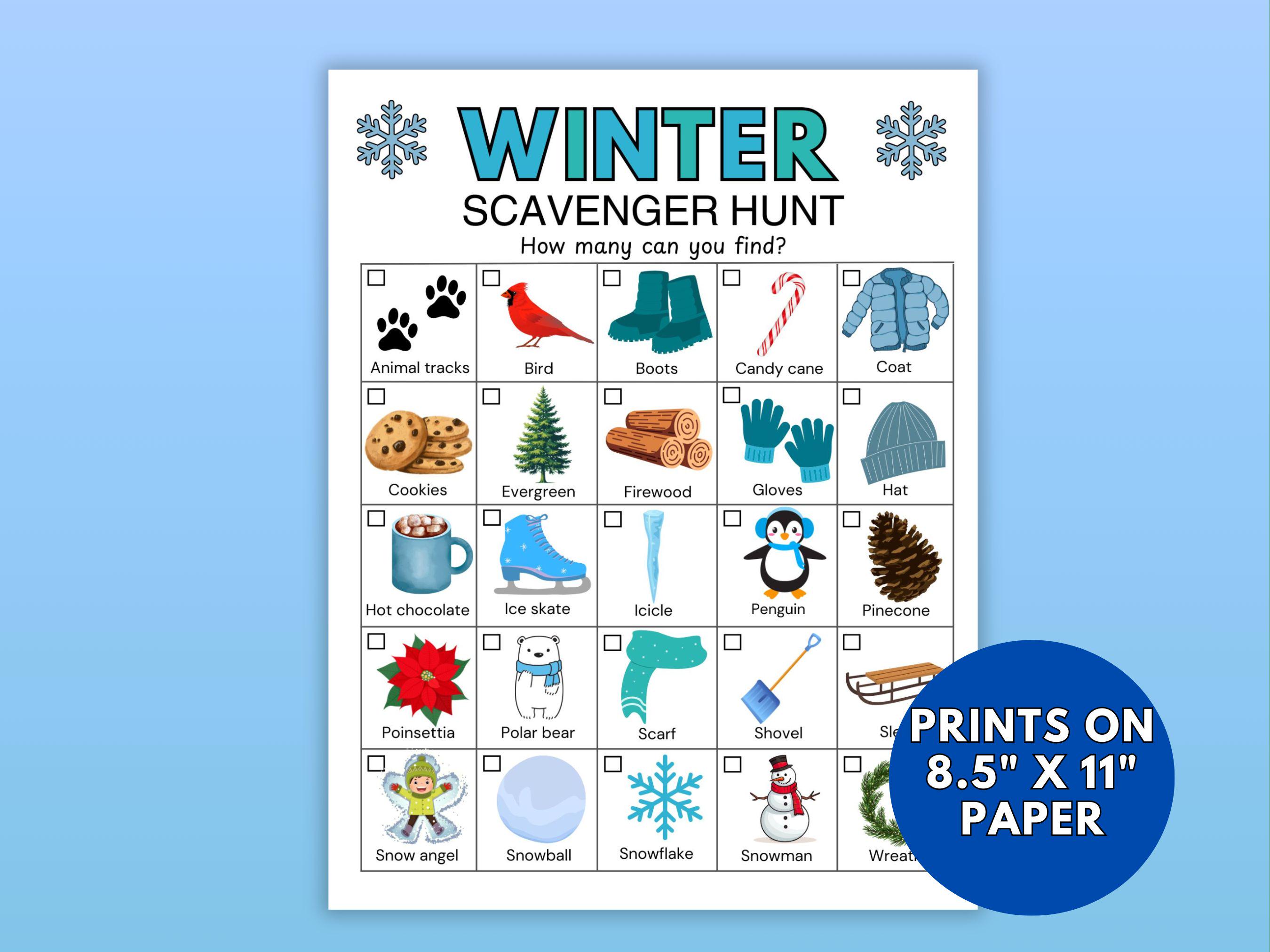Winter Scavenger Hunt Printable: Nature Activity, Picture Cards (PDF ...