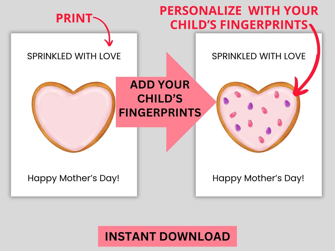 Mother's Day Fingerprint Craft Printable, Mother's Day Gift, Mother's ...