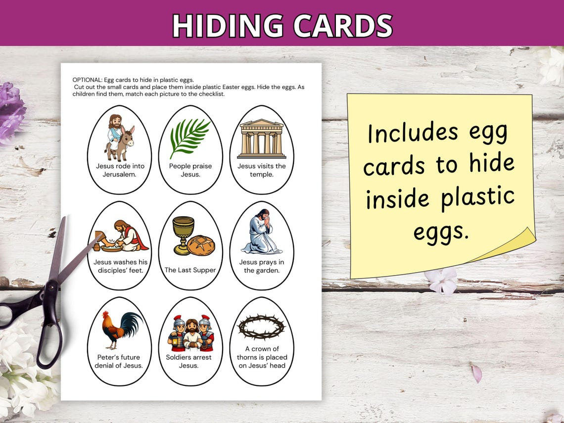 Easter Story Scavenger Hunt for Kids, Bible Story Cards, Resurrection ...
